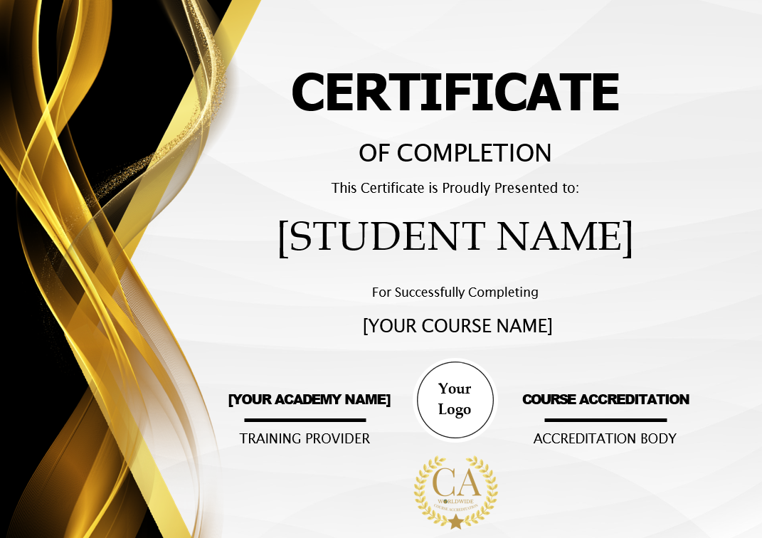 Landscape - White Gold Academy Certificate of Completion Editable ...